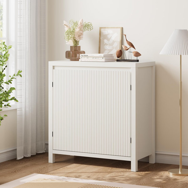 Ebern Designs Fluted Storage Cabinet, Modern Sideboard Buffet Cabinet With Doors And Shelves ...